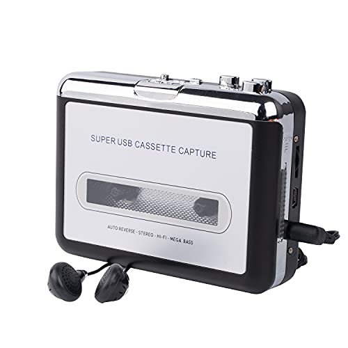 Portable Cassette Player USB Cassette Tape Player Captures Mp3 Audio Music, Cassette to Mp3 Converter Compatible with Laptops and Personal Computers