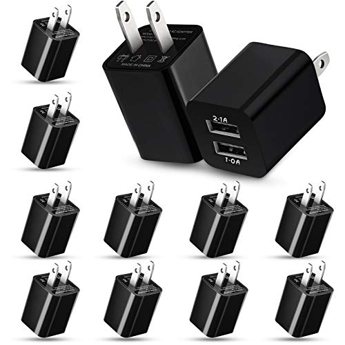 12 Pieces USB Wall Plugs USB Charger Blocks Charging Blocks for Wall Outlet 2.1a Dual Port USB Wall Plug Fast Charging for Most Smartphones and Tablets (Black)