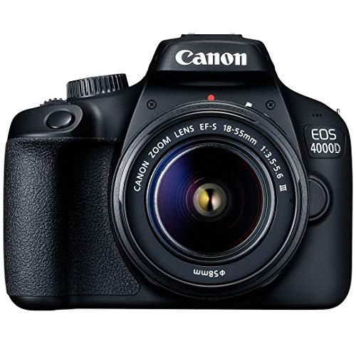 Canon EOS 4000D / Rebel T100 DSLR Camera 18-55mm & 75-300mm Lens + ZeeTech Accessory Bundle with 2 Pack SanDisk 64GB Memory Card, Case, Tripod and Telephoto & Wideangle Lenses Kit (Renewed)