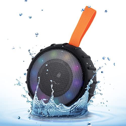 Mini Bluetooth Waterproof Speaker for Shower - True Wireless Speaker with LED Light, Built-in Microphone, 5H Playtime - Portable Speaker for Bathroom, Pool, Beach, Camping, Boating