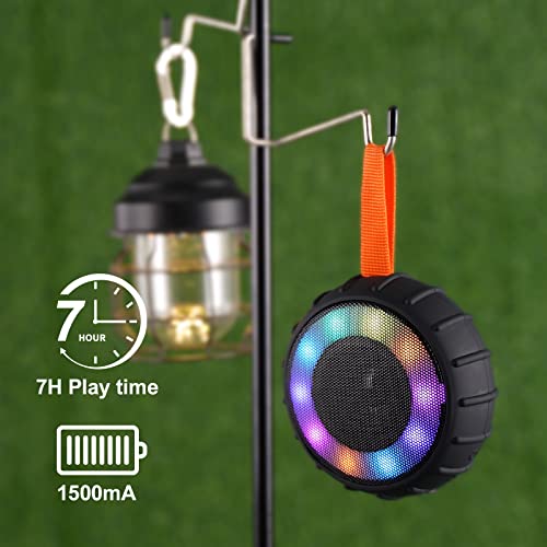Mini Bluetooth Waterproof Speaker for Shower - True Wireless Speaker with LED Light, Built-in Microphone, 5H Playtime - Portable Speaker for Bathroom, Pool, Beach, Camping, Boating