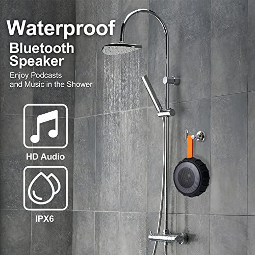 Mini Bluetooth Waterproof Speaker for Shower - True Wireless Speaker with LED Light, Built-in Microphone, 5H Playtime - Portable Speaker for Bathroom, Pool, Beach, Camping, Boating