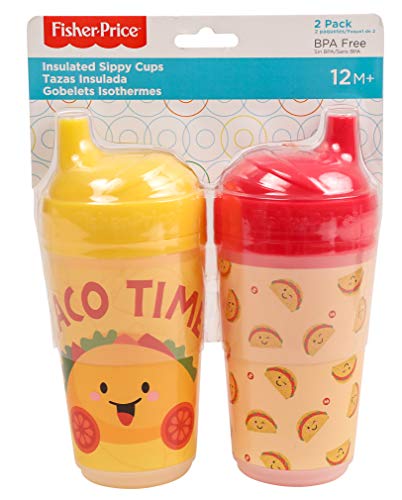 Cudlie Fisher Price Unisex Baby 10 Oz 2 Pack Insulated Sippy Cups with Taco Time Print