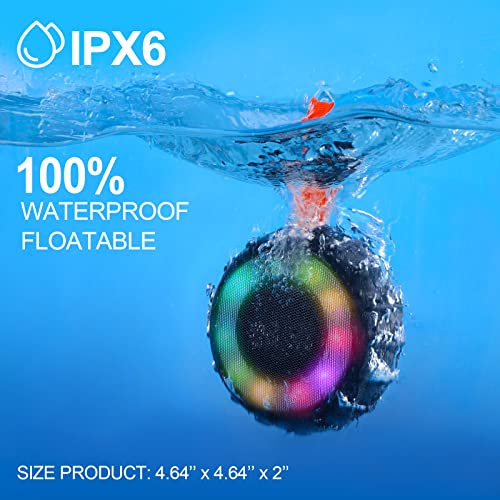 Mini Bluetooth Waterproof Speaker for Shower - True Wireless Speaker with LED Light, Built-in Microphone, 5H Playtime - Portable Speaker for Bathroom, Pool, Beach, Camping, Boating