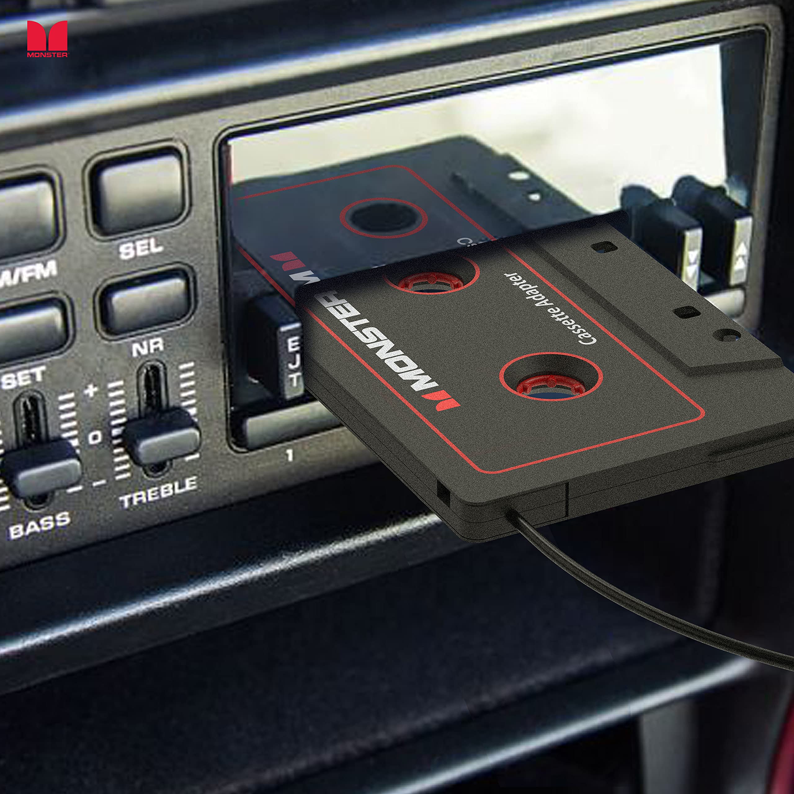 Monster Aux Cord Cassette Adapter 800 - iCarPlay for Car Tape Deck, Auxiliary To Dashboard, MP3 Player, iPod and iPhone - 3 ft Black Cable
