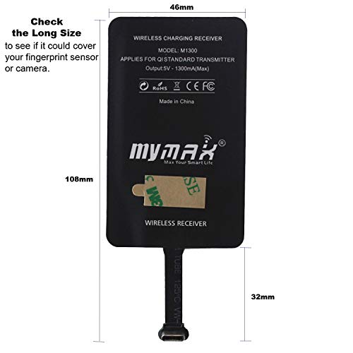 MyMAX β Type C 1300mA Super-Fast Qi Wireless Charging Receiver and Adapter Compatible with Google Pixel, Samsung, LG, and Other USB-C Android Phones (Long Version, Plastic Toothpick)