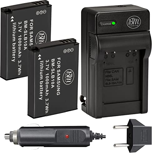 BIG MIKE'S ELECTRONICS BM Premium Pack of 2 SLB-10A Batteries and Battery Charger for Samsung EX2F HZ15W SL202 SL420 SL620 SL820 WB150F WB250F WB350F WB750 WB800F WB850F WB1100F Digital Cameras