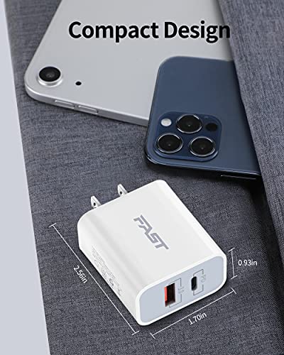 Power-7 Fast USB C Charger, 2-Pack 20W PD + Quick Charger Dual Port Type C Wall Charger Block Plug Compatible with iPhone 14/14 Plus/14 Pro/14 Pro Max/13/13 Pro Max/12/11/XS/XR/X/8, iPad, AirPods