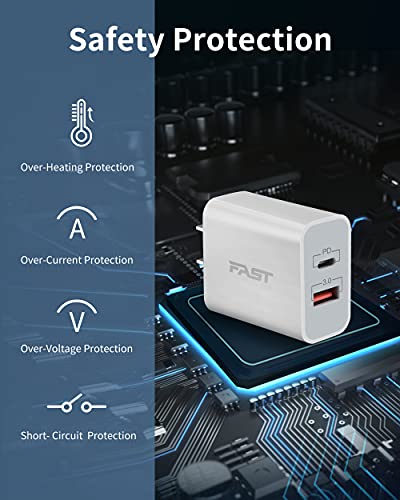 Power-7 Fast USB C Charger, 2-Pack 20W PD + Quick Charger Dual Port Type C Wall Charger Block Plug Compatible with iPhone 14/14 Plus/14 Pro/14 Pro Max/13/13 Pro Max/12/11/XS/XR/X/8, iPad, AirPods