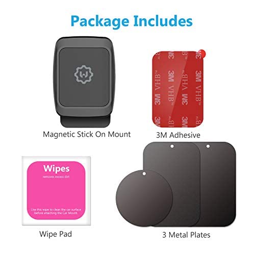 WixGear (2 Pack Universal Stick On Dashboard Magnetic Phone Car Mount, for Cell Phones and Mini Tablets with Fast Swift-snap Technology, (Newer Bigger Model)