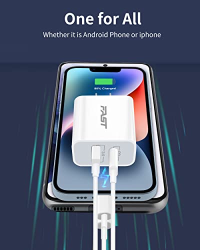 Power-7 Fast USB C Charger, 2-Pack 20W PD + Quick Charger Dual Port Type C Wall Charger Block Plug Compatible with iPhone 14/14 Plus/14 Pro/14 Pro Max/13/13 Pro Max/12/11/XS/XR/X/8, iPad, AirPods