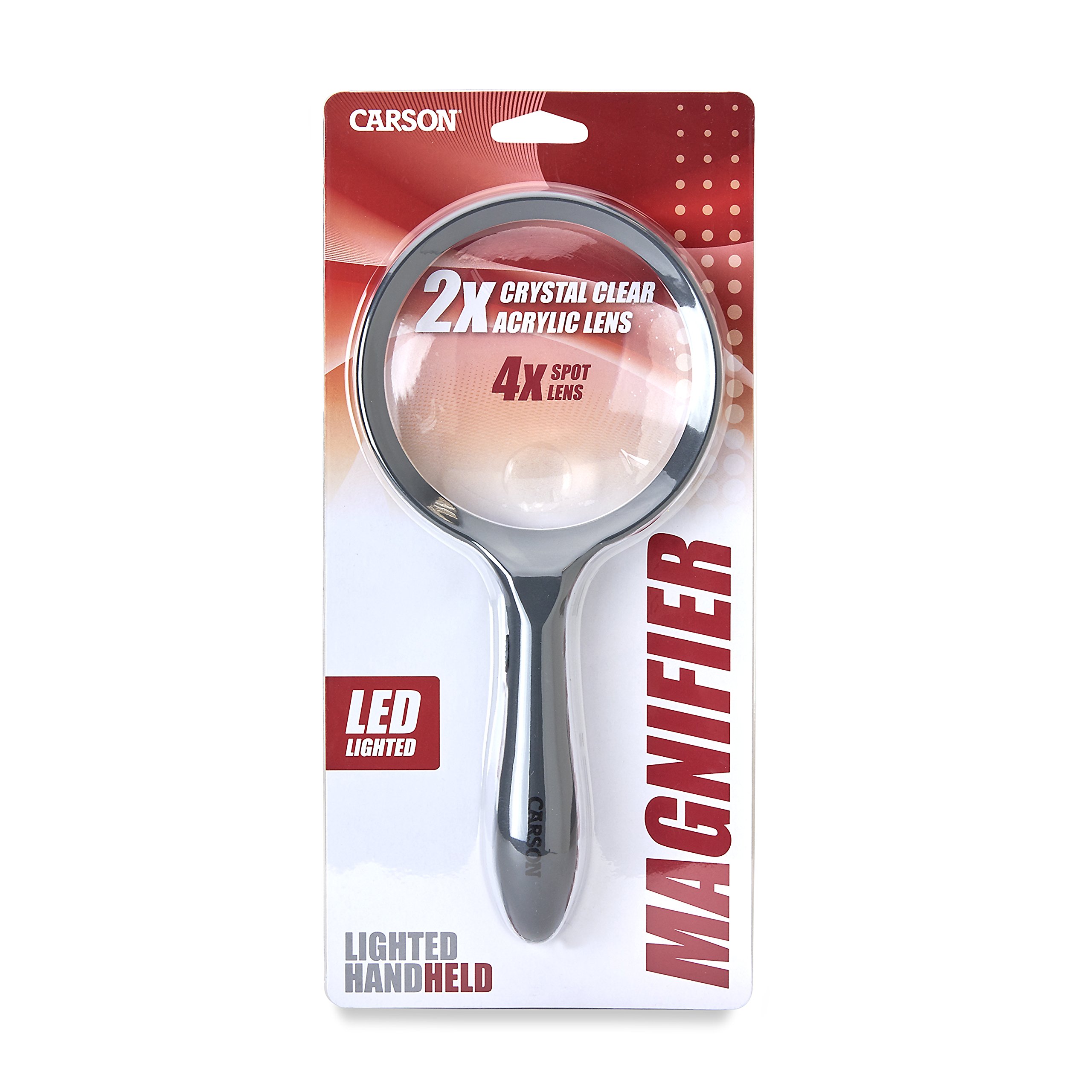 Carson LED Lighted Hand Held Magnifier, 2X Magnifier with 4X Spot Lens HM-44