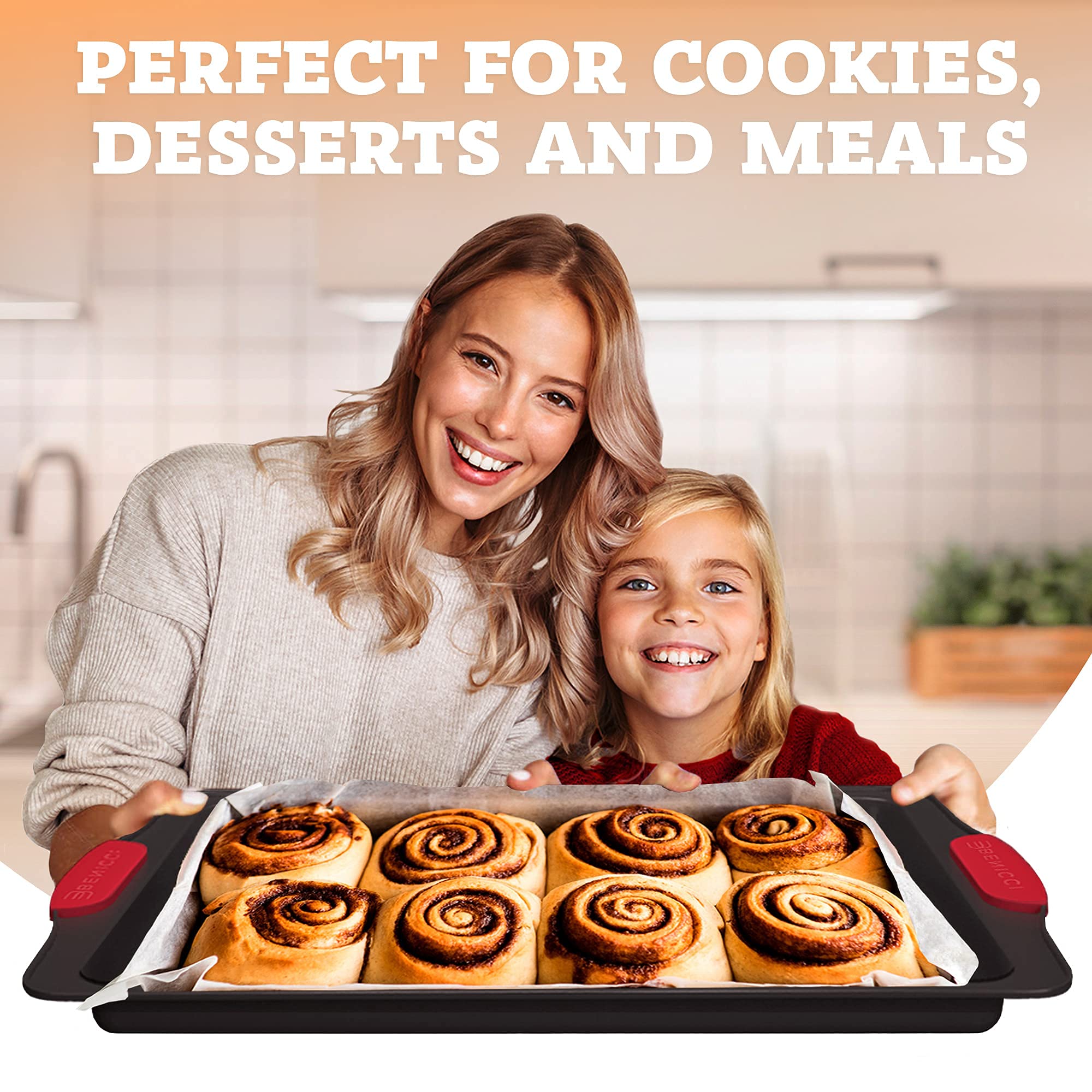 Premium Non-Stick Baking Sheets Set of 3 - Deluxe BPA Free, Easy to Clean Racks w/ Silicone Handles - Bakeware Pans for Cooking Baking Roasting - Lets You Bake The Perfect Cookie or Pastry Every Time