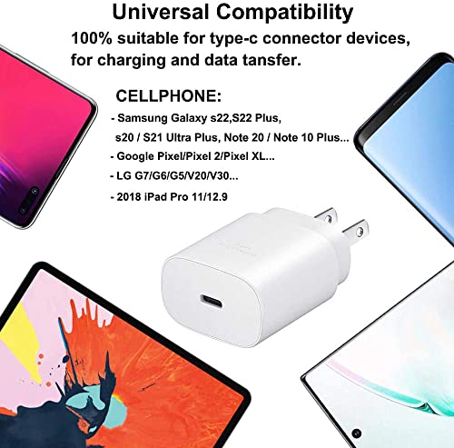 Samsung USB-C Super Fast Charging Wall Charger-25W PD Charger Adapter with Type-C Cable(5ft) for Samsung Galaxy S22/S22 Ultra/S22+/S21/S21+/S21 Ultra/S20/S20+/S20 Ultra/Note 20 Ultra(White)