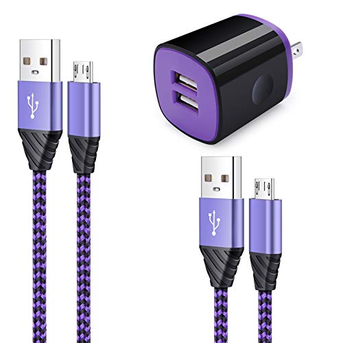 Charger Plug, Charging Block, Dual USB Wall Charger with Micro USB Charger Cable Android Phone Charger for Samsung Galaxy J7V J8, J7 Crown/Prime/Star/Sky Pro/Refine, S7 S6 Plus/Edge/Active