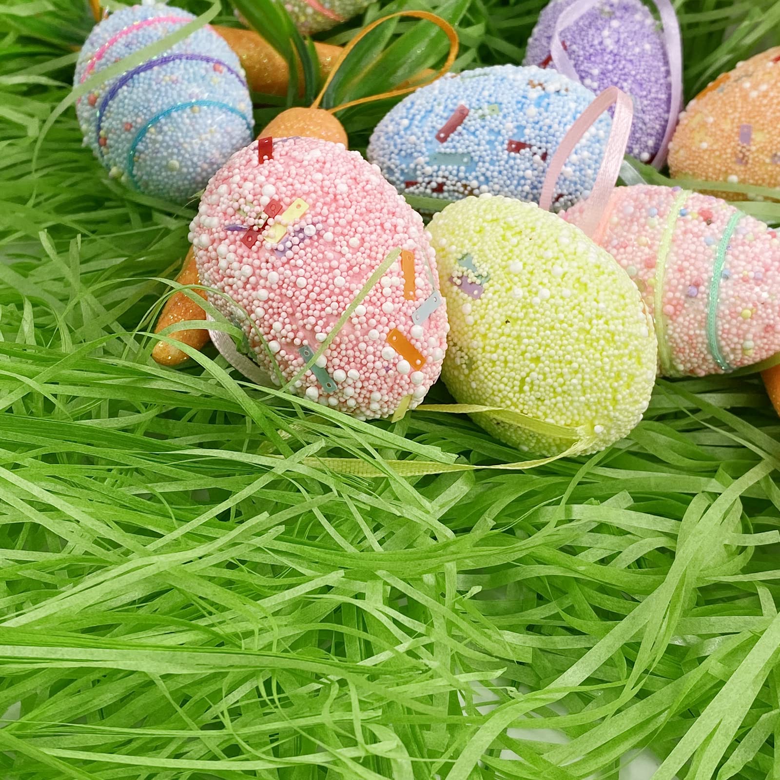 Wittocs Easter Green Grass Recyclable Paper Shred for Easter Basket Filler Creative Eggs Decor Filler Party Decoration Gift Packaging 200g