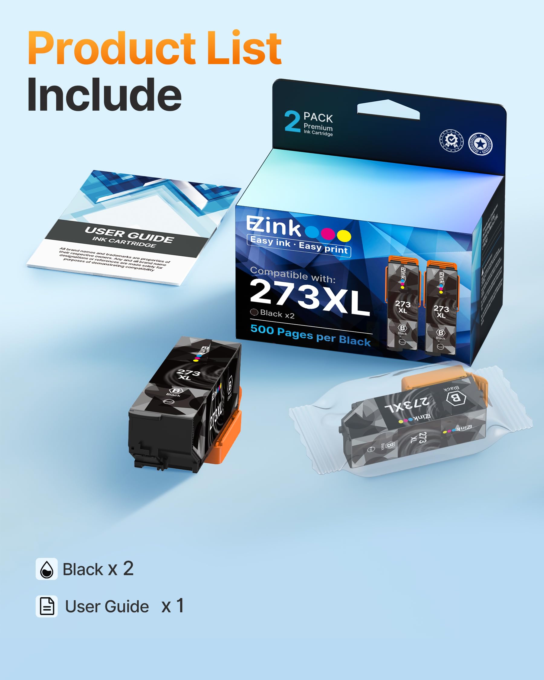 E-Z Ink (TM) Remanufactured Ink Cartridge Replacement for Epson 273XL 273 XL T273XL to use with XP-520 XP-600 XP-610 XP-620 XP-810 XP-820 Printer (2 Black) 2 Pack