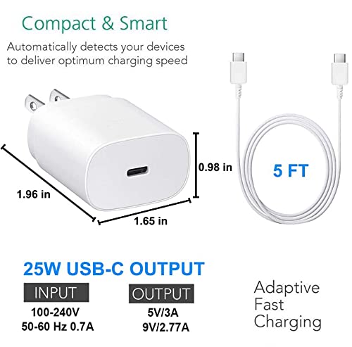 Samsung USB-C Super Fast Charging Wall Charger-25W PD Charger Adapter with Type-C Cable(5ft) for Samsung Galaxy S22/S22 Ultra/S22+/S21/S21+/S21 Ultra/S20/S20+/S20 Ultra/Note 20 Ultra(White)