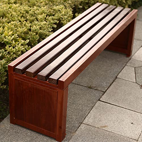 Outdoor Garden Bench Patio Seating, Wooden Backless Porch Bench Metal Steel Frame Park Chair, Lawn Path Slatted Seats Yard Decor Deck Furniture Loveseat, School Playground Club Commercial Bench