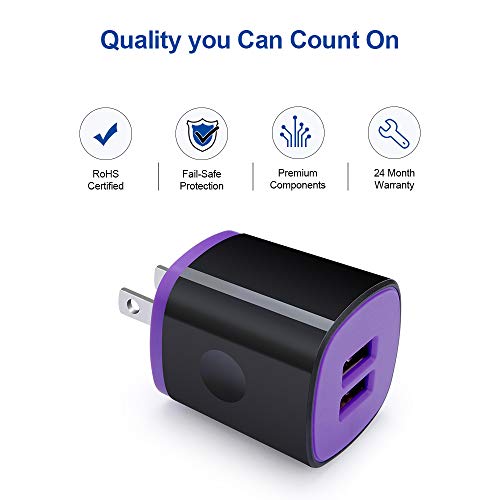 Charger Plug, Charging Block, Dual USB Wall Charger with Micro USB Charger Cable Android Phone Charger for Samsung Galaxy J7V J8, J7 Crown/Prime/Star/Sky Pro/Refine, S7 S6 Plus/Edge/Active