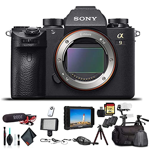 Sony Alpha a9 Mirrorless Camera ILCE9/B with Soft Bag, Zhiyun-Tech WEEBILL Stabilizer, Tripod, 2X Extra Batteries, Rode Mic, LED Light, 2X 64GB Memory Cards, External 4K Monitor