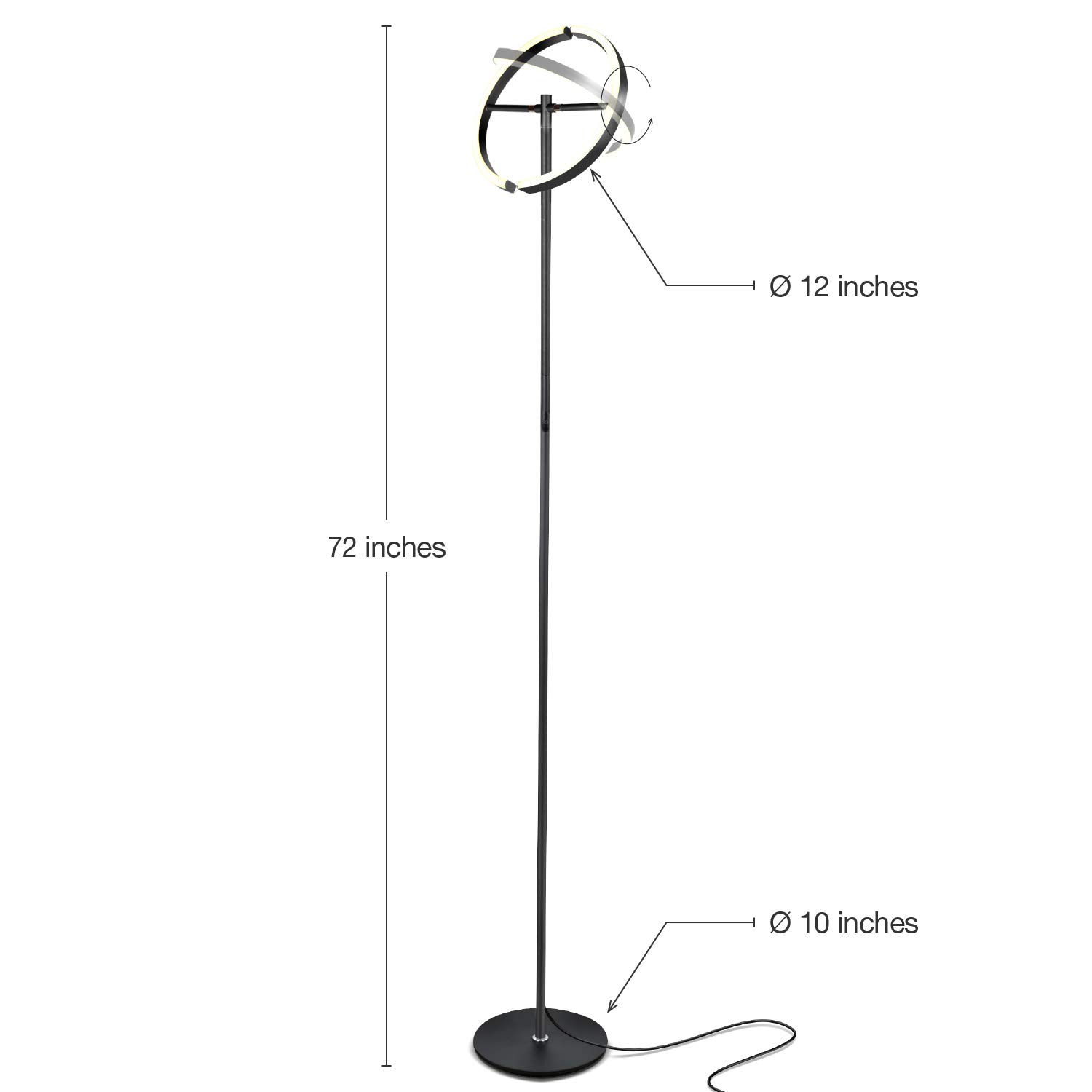 Brightech Halo Split Floor Lamp, Modern Bright LED Torchiere Floor Lamp for Offices - Dimmable, Tall Standing Lamp for Living Room or Bedroom - Adjustable Light w/ Rotating Angles - Jet Black