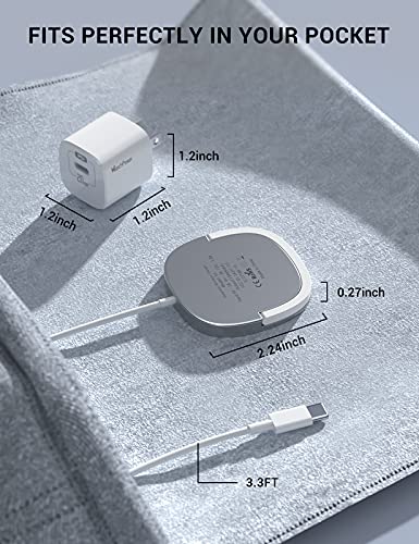 iPhone 14 Magnetic Wireless Charger - Super Fast Mag Charging and 20W USB-C Wall Plug Compatible with iPhone 14 13/13 Pro / 13 Pro Max / 13 Mini/ 12/12 Mini/ 12 Pro/12 Pro Max/AirPods Pro - Silver