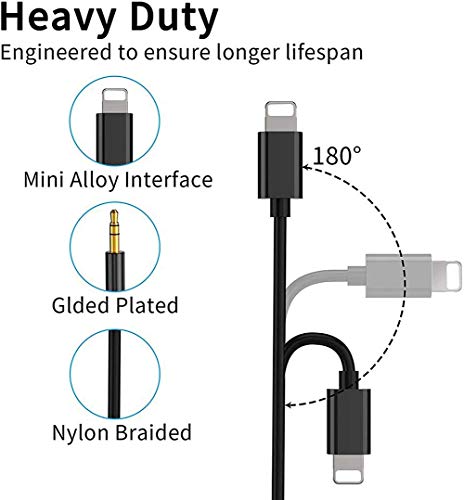 [Apple MFi Certified] AUX Cord for iPhone, Lightning to 3.5mm AUX Stereo Audio Cable Compatible with iPhone 13/12 Pro/11/XS/XR/X 8 7/iPad, iPod to Home Speaker/Car Stereo/Headphone (3.3FT/1.0M, Black)