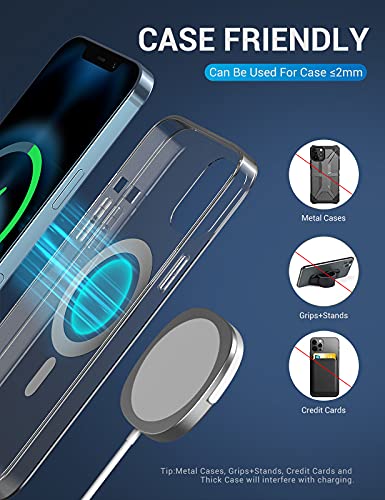 iPhone 14 Magnetic Wireless Charger - Super Fast Mag Charging and 20W USB-C Wall Plug Compatible with iPhone 14 13/13 Pro / 13 Pro Max / 13 Mini/ 12/12 Mini/ 12 Pro/12 Pro Max/AirPods Pro - Silver