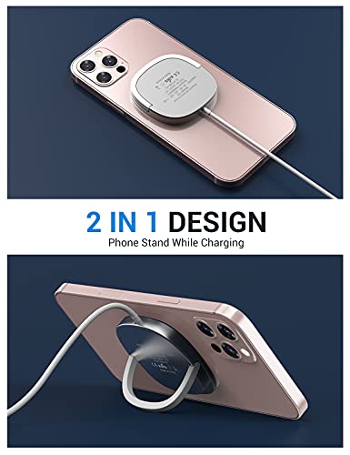 iPhone 14 Magnetic Wireless Charger - Super Fast Mag Charging and 20W USB-C Wall Plug Compatible with iPhone 14 13/13 Pro / 13 Pro Max / 13 Mini/ 12/12 Mini/ 12 Pro/12 Pro Max/AirPods Pro - Silver