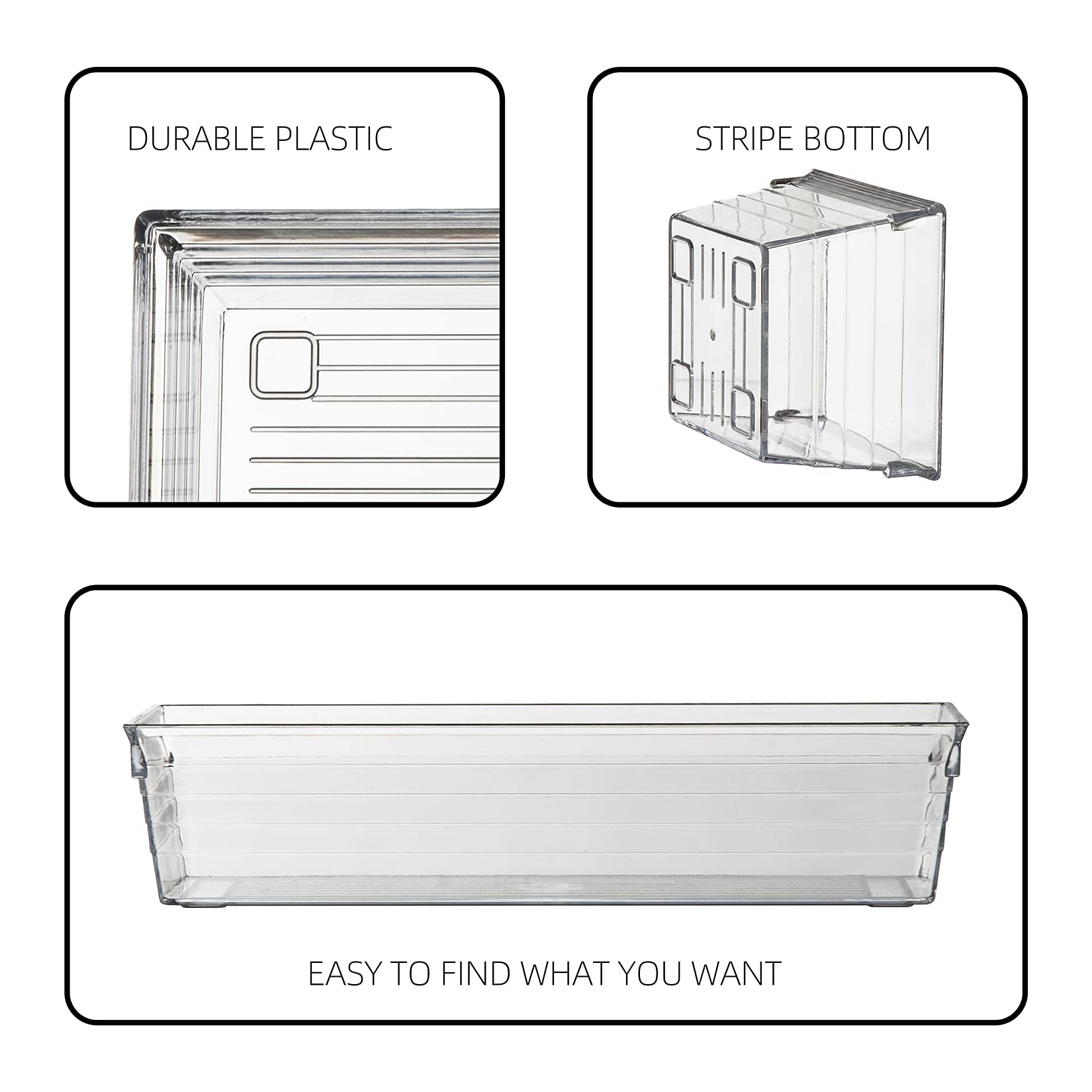 Backerysupply Clear Plastic Drawer Organizer Tray for Vanity Cabinet (Set of 10),Storage Tray for Makeup, Kitchen Utensils, Jewelries, and Gadgets