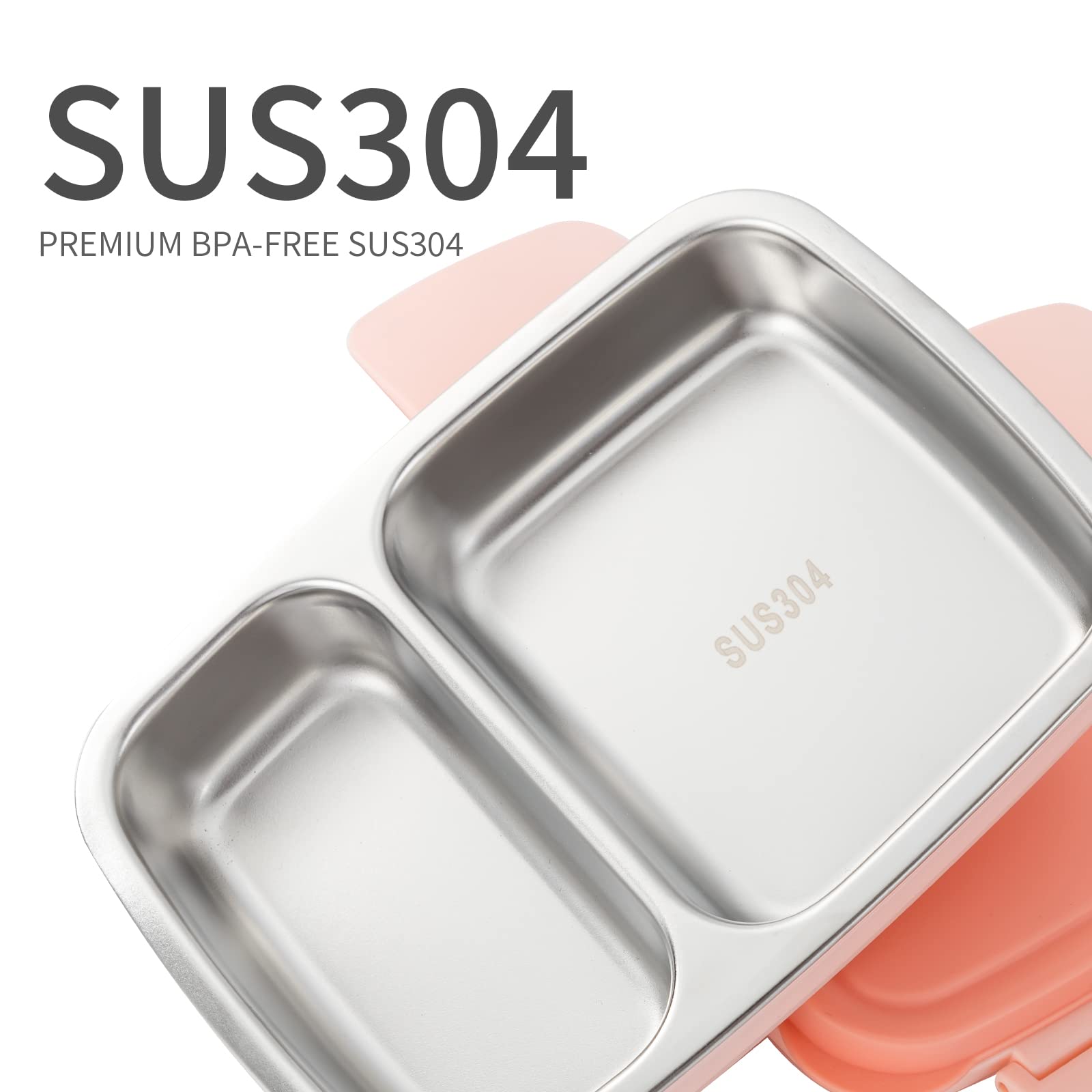 Freshmage Stainless Steel Bento Box for Adults & Kids, Leakproof Stackable Large Capacity Dishwasher Safe Lunch Container with Divided Compartments, Pink
