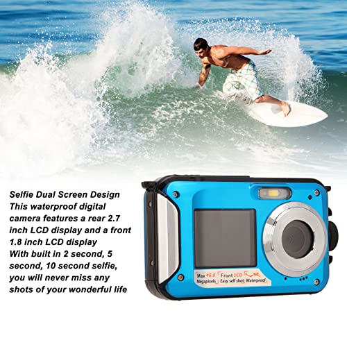 Waterproof Digital Camera, Micro USB 2.0 Full HD Double Screens Waterproof Digital Camera for Photograph Blue