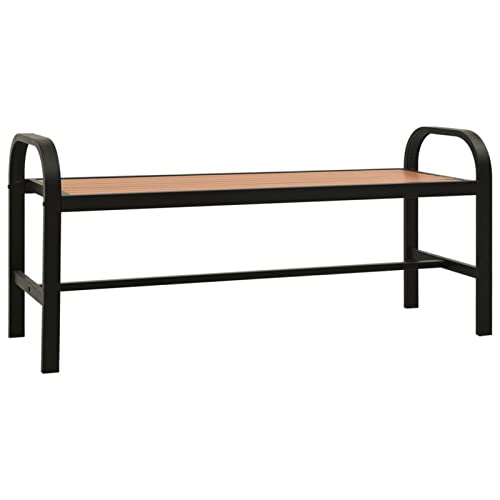 Tidyard Patio Bench, WPC Seat Park Bench, Wooden Outdoor Bench Chair Steel Legs Brown and Black for Garden Entryway Yard Porch Backyard 49 x 15.9 x 22.2 Inches (W x D x H)