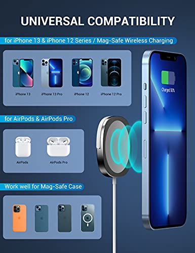 iPhone 14 Magnetic Wireless Charger - Super Fast Mag Charging and 20W USB-C Wall Plug Compatible with iPhone 14 13/13 Pro / 13 Pro Max / 13 Mini/ 12/12 Mini/ 12 Pro/12 Pro Max/AirPods Pro - Silver