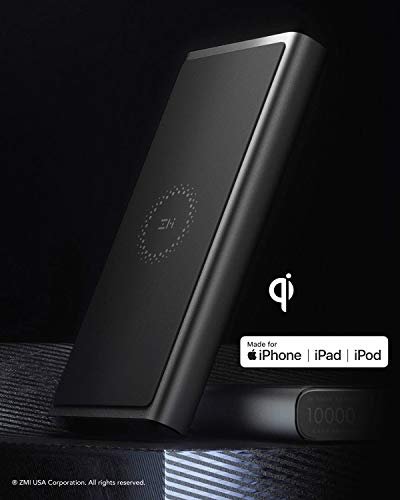 ZMI LevPower M10 MFi & Qi Certified USB PD Portable Charger with USB-C & Lightning Ports, Wireless Power Bank Compatible with iPhone 14/13/12/11/Pro/Max/X/XS/XS Max/8/8 Plus & iPad