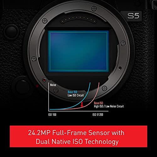 Panasonic LUMIX S5 Full Frame Mirrorless Camera, 4K 60P Video Recording with Flip Screen & WiFi, L-Mount, 5-Axis Dual I.S, DC-S5BODY (Black) (Renewed)