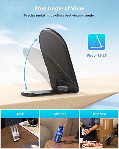 Wireless Charger Stand,15W Fast Charging Pad for Qi Device,Compact Phone Charger Stand for iPhone 14/13/12/11 Pro Max/8 Plus/XR/XS/SE,Pixel 6/5/4,Samsung GalaxyS22/S21/S20/S10/S9/Note20/10(No Adapter)