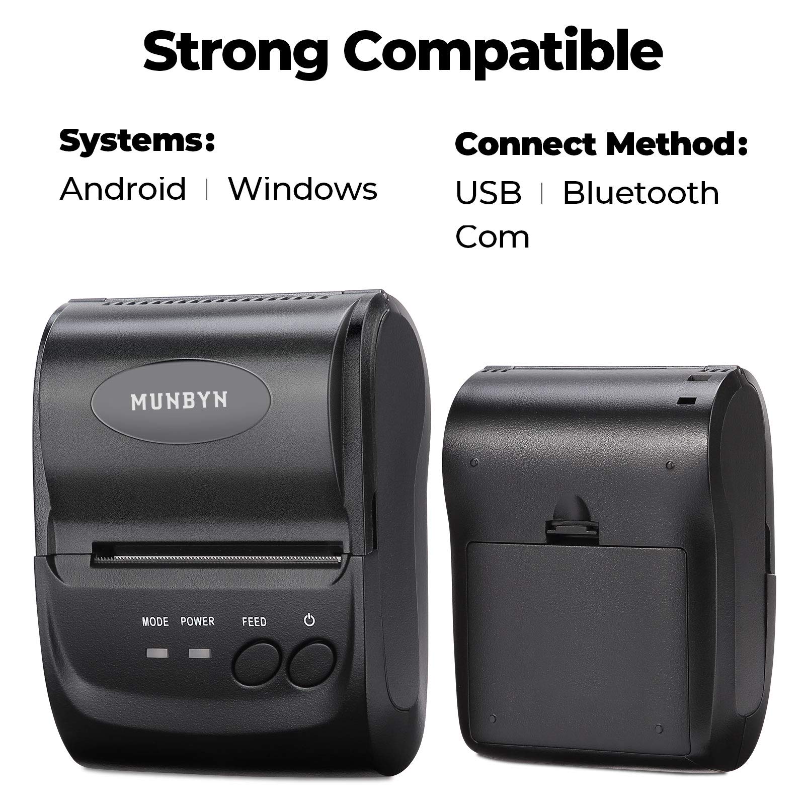 MUNBYN Android Wireless Bluetooth Thermal Printer with Carry Case, Portable Mini 2 Inches 58mm Bill Receipt Printer Impresora térmica, Thermal POS Printer Support ESC/POS/Star Command