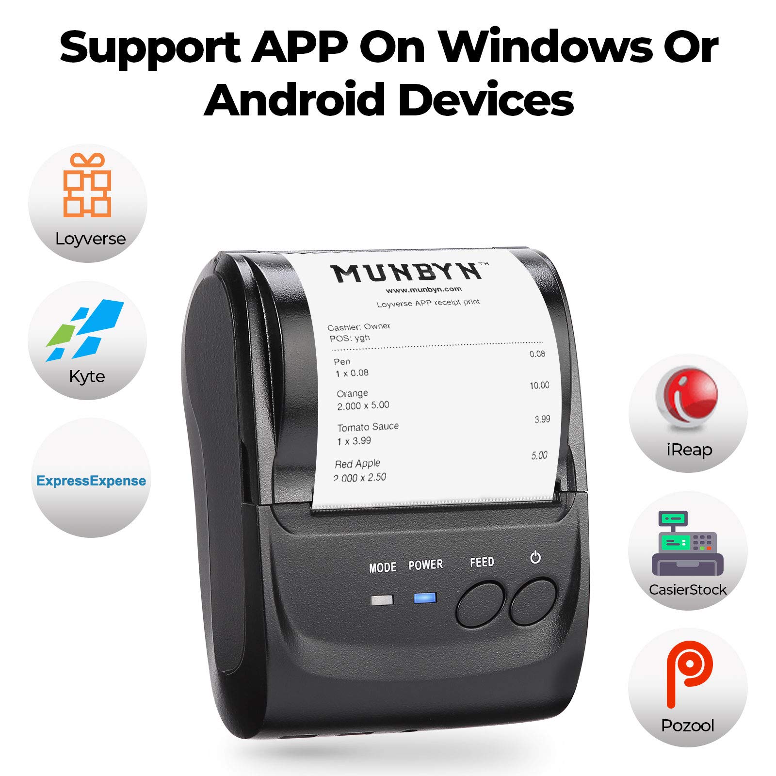 MUNBYN Android Wireless Bluetooth Thermal Printer with Carry Case, Portable Mini 2 Inches 58mm Bill Receipt Printer Impresora térmica, Thermal POS Printer Support ESC/POS/Star Command