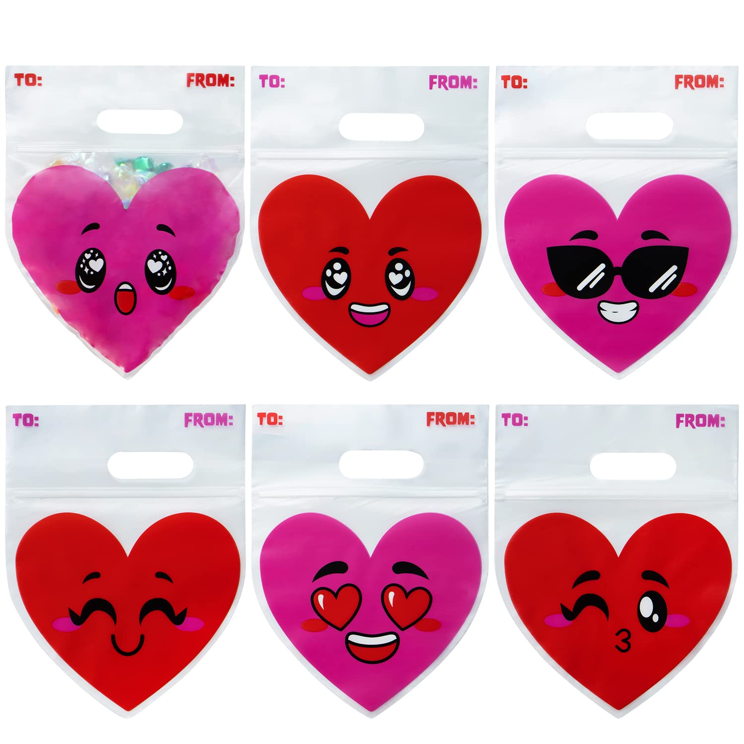 JOYIN 48 Pcs Valentine’s Day Cellophane Gift Bag, Candy Treat Bags with Red Pink Heart Designs for Kids Party Favor Supplies, Classroom Gift Exchange Prizes, Valentine’s Goodie Bags