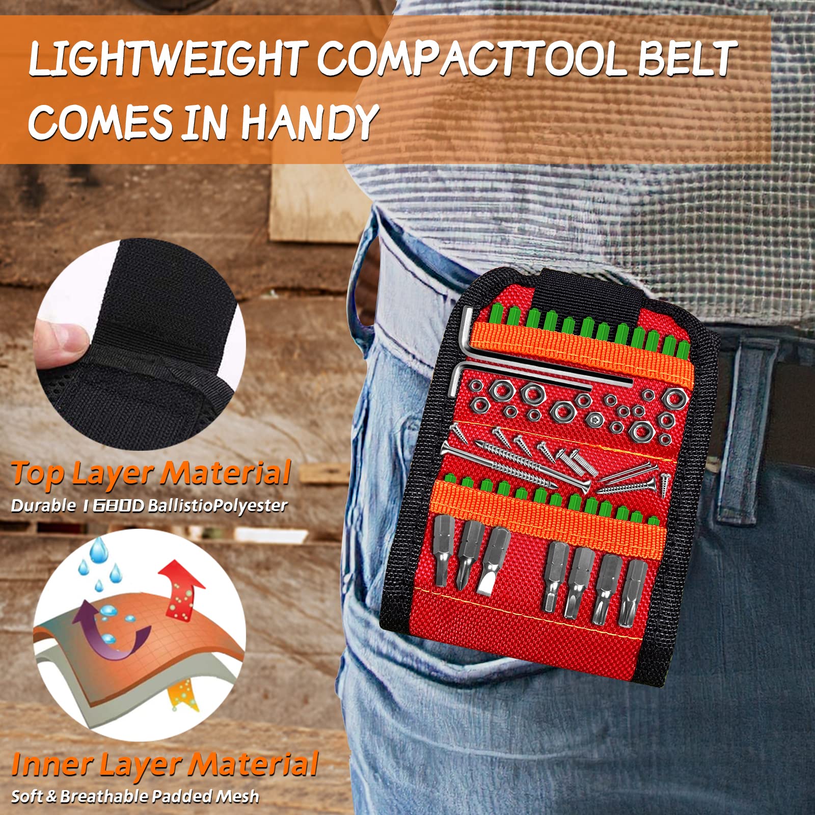 Magnetic Wristband Led Headlamp Flashlight, Magnetic Wristband for Holding Screws Men Stocking Stuffers, Christmas Gifts for Dad Valentines Day Gift for Him Husband Magnetic Tool for Carpenter