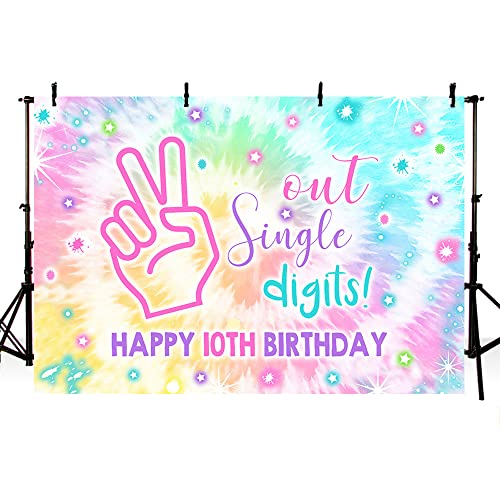 MEHOFOND 7x5ft Girl Happy 10th Birthday Out Single Digits Backdrop for Tie Dye Rainbow It's My 10 Years Old Bday Background Decorations Banner Photo Booth Props