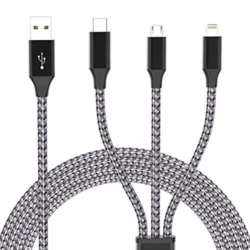 IDISON Multi Charging Cable, iPhone Lightning Charger Cable Nylon Braided Multiple USB Cable Universal 3 in 1 Charging Cord Adapter with Type-C, Micro USB Port Connectors for Cell Phones and More