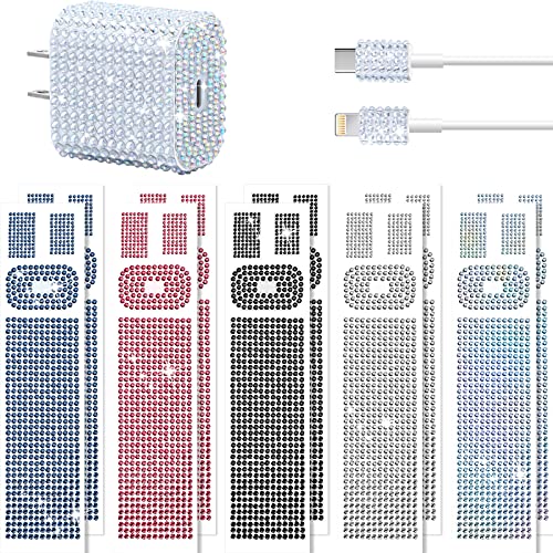 Outus 10 Pieces Rhinestones Wall Charger Stickers Bling Handmade USB Charger Crystal Decorations Artificial Diamond Charger Sticker Compatible with iPhone iPad Plug Power Adapter DIY for Women