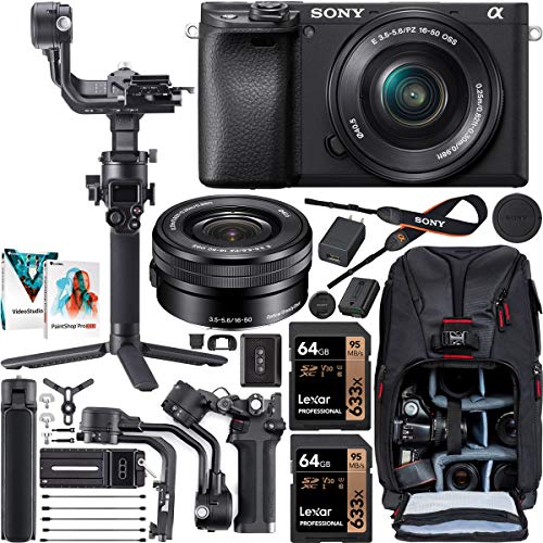Sony a6400 Mirrorless Camera + 16-50mm f/3.5-5.6 Lens ILCE-6400LB 4K APS-C Filmmaker's Kit with DJI RSC 2 Gimbal 3-Axis Handheld Stabilizer Bundle + Deco Photo Backpack + Software