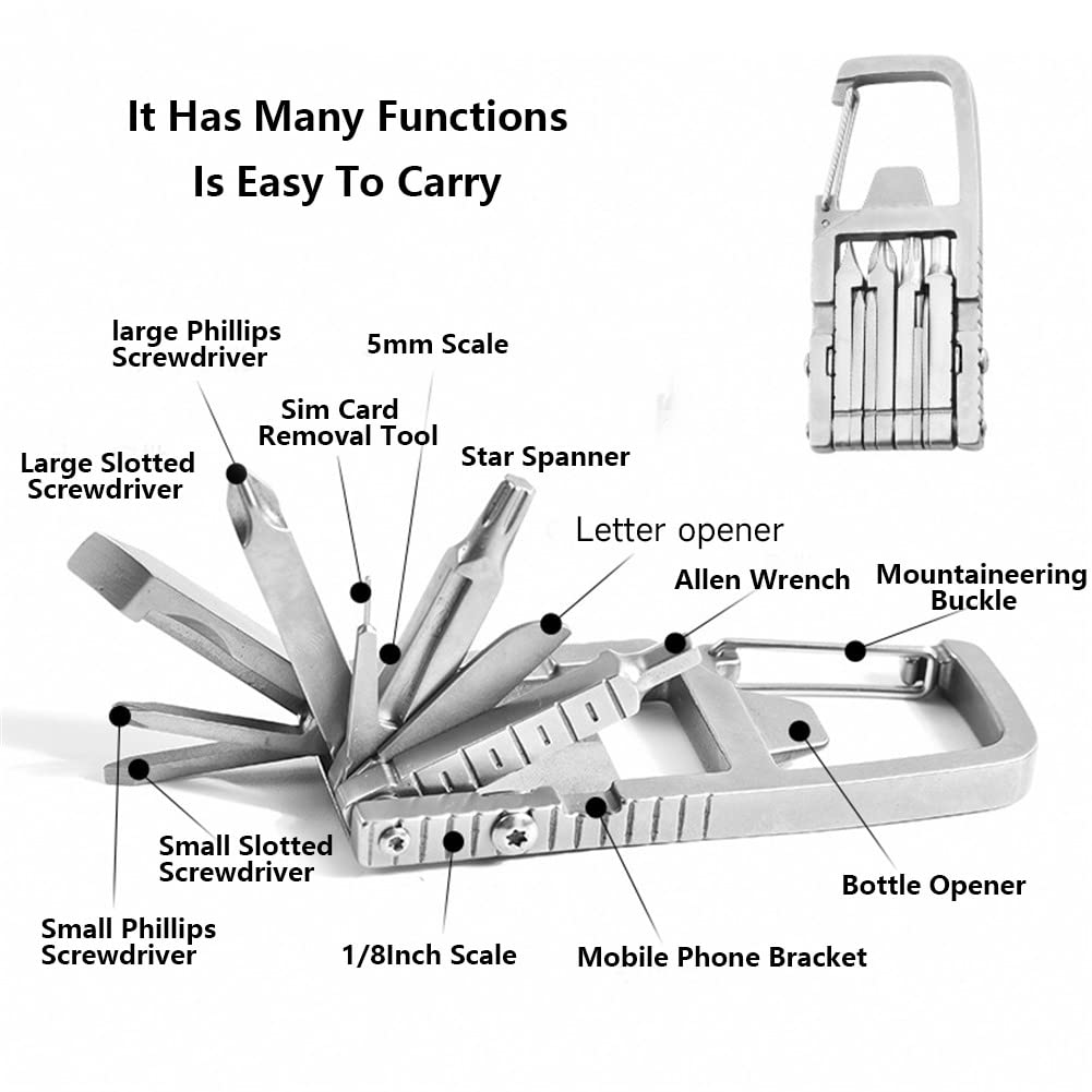 Octaville keychain Multitool 13 in 1 Folding Multi Tool hand tools Stainless Steel Bottle Opener Snowflake Flat Phillips Kit sim card removal tool(field)