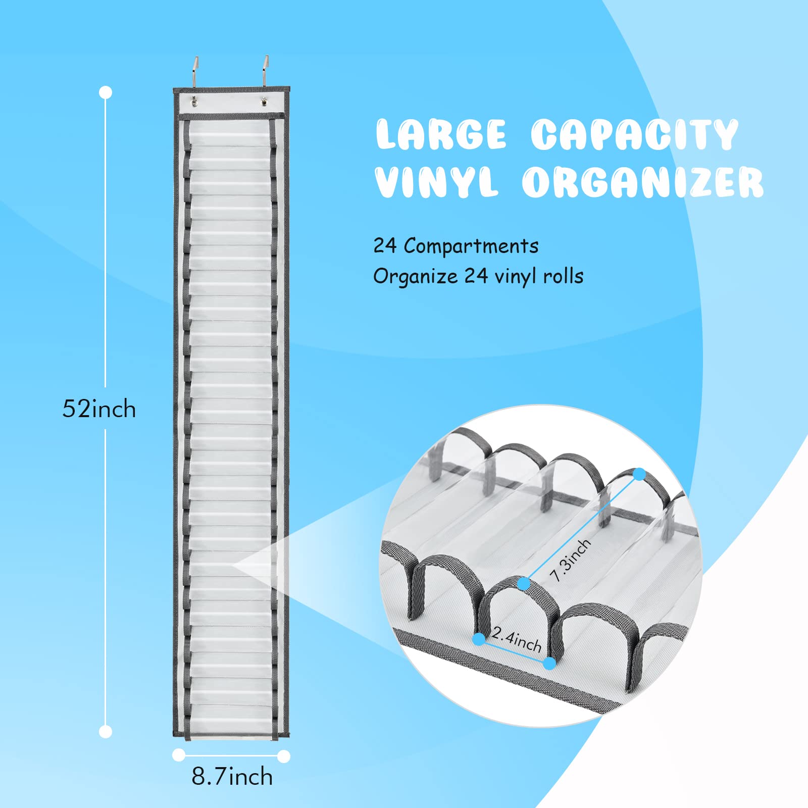 Vinyl Roll Holder, 24 Compartments Hanging Vinyl Storage Organizer Wall Mount Craft Organizers and Storage Foldable Vinyl Roll Storage Plastic Bag Holder Rack for Craft Room