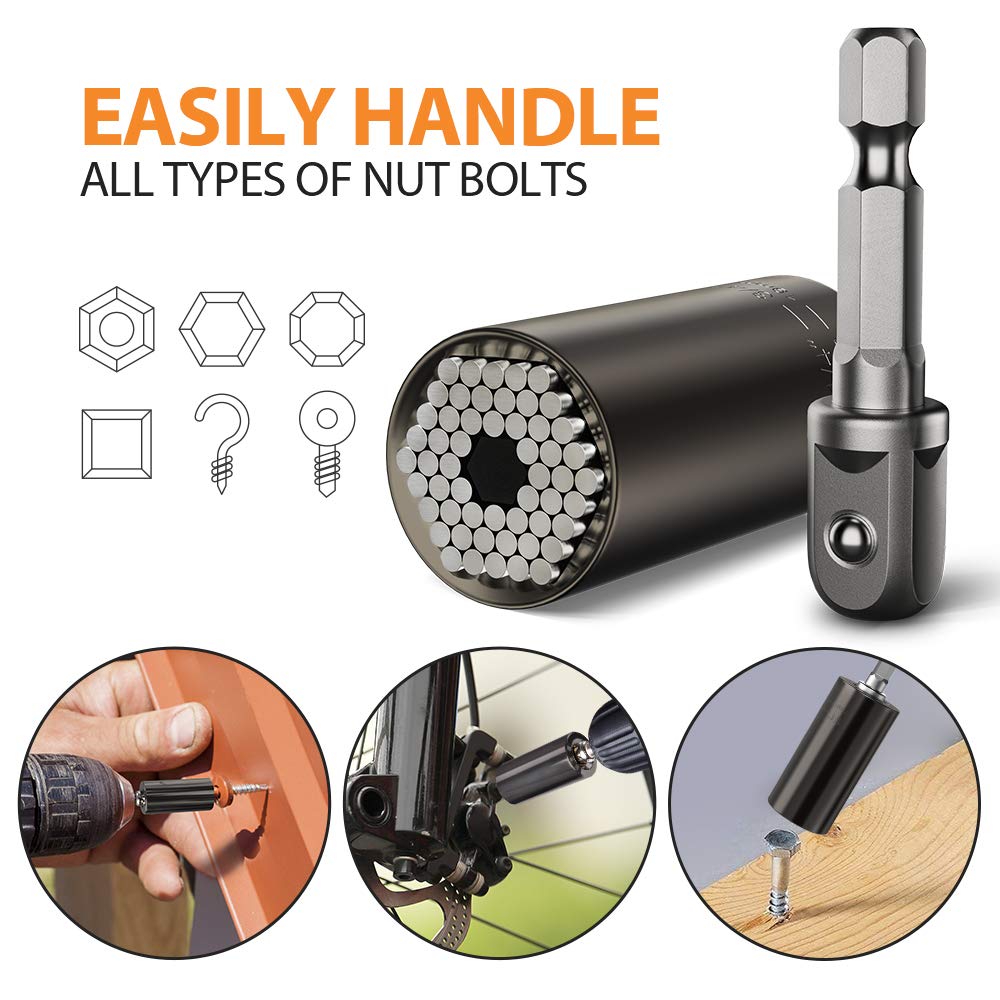 Universal Socket Tools Gifts for Men: Christmas Gifts Stocking Stuffers for Dad Boyfriend Husband Professional 7mm-19mm Super Socket Tool Sets Power Drill Adapter Unique Cool Gadgets Birthday Gift