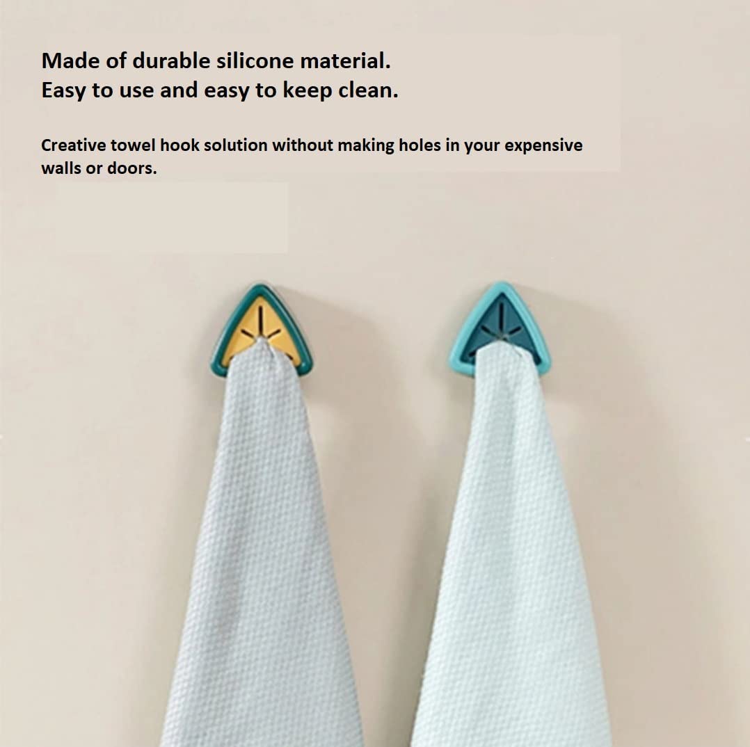 Cavehorizon 4 Pack Easy to Install Dish and Hand Towel Hooks - Incl. pre Cut self Adhesive Pads. Modern Colored Kitchen and Bathroom Push Hooks
